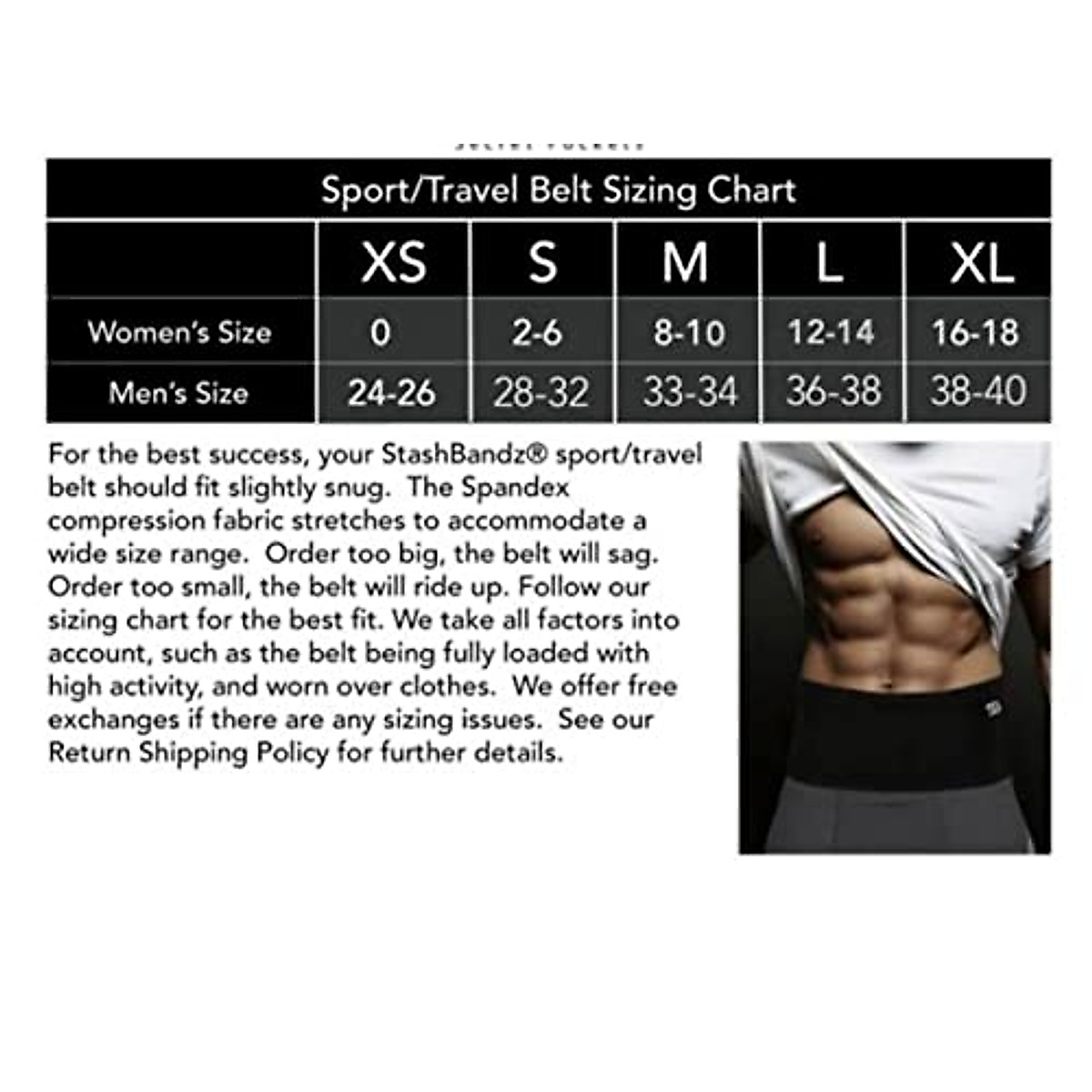 StashBandz Unisex Travel Money Belt, Running Belt, Fanny and Waist Pack, 4 Large Security Pockets and Zipper, Fits All Size Phones Passport and More