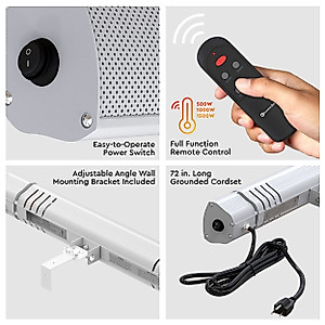 Comfort Zone Electric Indoor/Outdoor Patio Space Heater, Remote Control, IP65 Waterproof Rated, Wall-Mountable, Overheat Protection, & Tip-over Switch, Commercial and Residential, 1,500W, CZPH20RSL