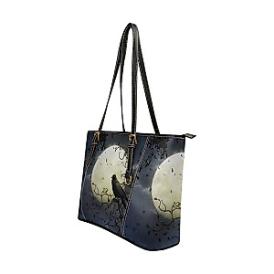 InterestPrint Womens Handbags Ladies Purses Shoulder Bags Tote Bag Crow and Moon at Night