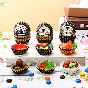 600 Counts Graduation Cupcake Liners Paper Mini Baking Cups Congrats Grad Baking Supplies Graduation Cap Mini Cupcake Liner Holiday Candy Paper Wrappers Making Supplies, 6 Styles