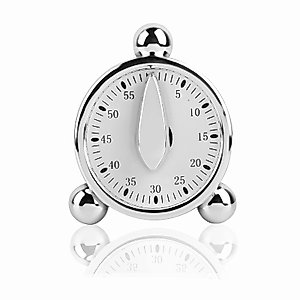 60 Minutes Kitchen Timer, Stainless Steel Egg Shaped Mechanical Cooking Timer Manual Countdown Reminder Baking Timing Tool with Rotating Alarm Sound