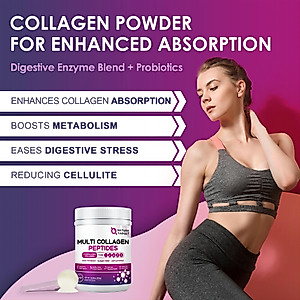 NATURE TARGET Multi Collagen Peptides Powder - Type I, II, III, V, X - Hydrolyzed Collagen Peptides with Vitamin C Hyaluronic Acid, Supports Skin Hair Nail & Joint, Grass-Fed, Non-GMO, 35 Servings