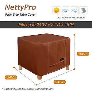 NettyPro Waterproof Outdoor Furniture Side Table Cover 24 x 24 Inch Patio Square Ottoman Table Cover All Weather Protection