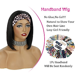 AISI Headband Wigs Human Hair Bob Headband Wigs for Black Women Easy Put On and Go Glueless Wigs Short Straight Wigs Machine Made 150% Density No Lace Headband Wig Natural Color(10 Inch)