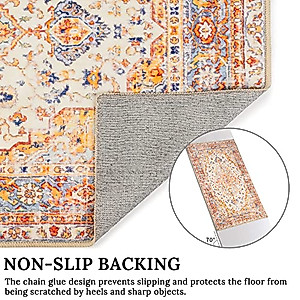 MUJOO Machine Washable Rugs 3x5 Boho Area Rug Small Area Rugs Non Slip for Entryway Bedroom Bedside Kitchen Hallway Living Room Laundry Room Persian Indoor Mat Soft Low-Pile Burnt Orange and Blue