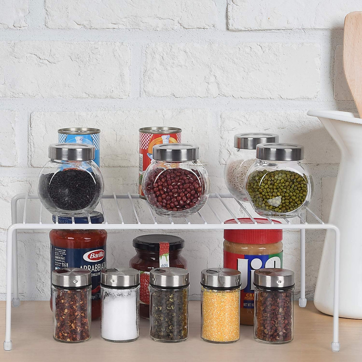 yaenoei Kitchen Storage Shelf Rack w/Plastic Feet - Medium - Steel Metal - Rust Resistant Finish - Cups, Dishes, Cabinet & Pantry Organization - Kitchen 2 Pack (Bronze)