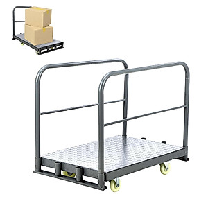 Steel Panel Truck Cart, Platform Truck Cart Heavy Duty Lumber Cart Drywall Dolly 2000 lbs Capacity with 360°Swivel Casters 1Front and 2 Side Handrails Push Cart for Carry Objects(36" x 24")