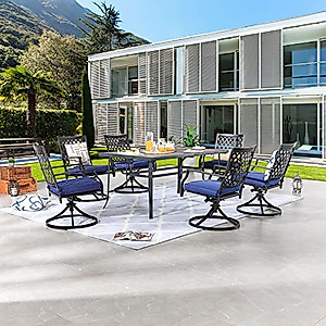 LOKATSE HOME Patio Swivel Set of 6 Dining Chair Metal Bistro Set with Cushion, 6Pcs, Blue