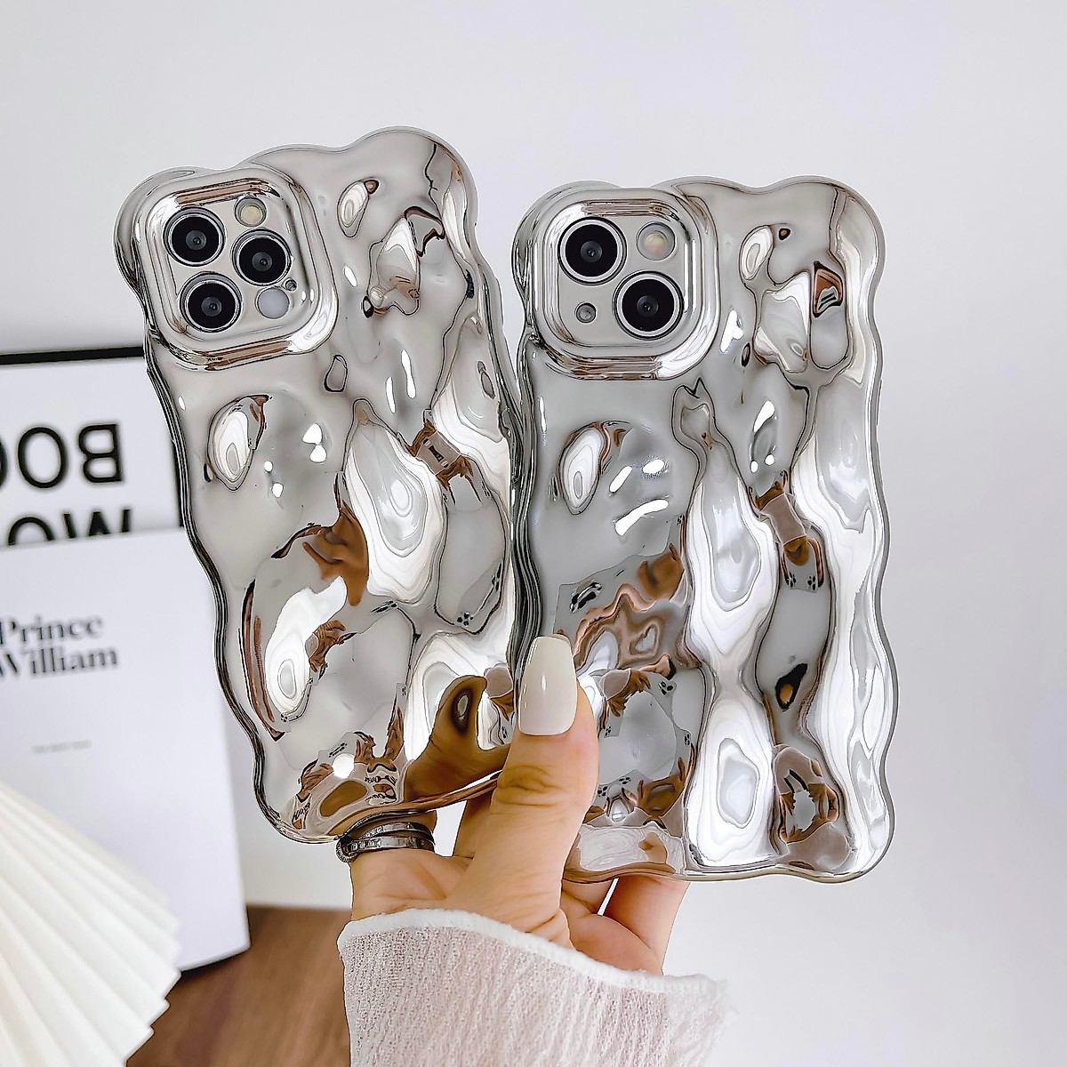 JANDM Case for iPhone 14 Pro Max,3D Wave Bubble Shape Ripple Chrome Pattern Soft Non-Yellowing Bumper Case Glitter Shiny Camera Shockproof Women Girls Cover Case for iPhone 14 Pro Max -Silver