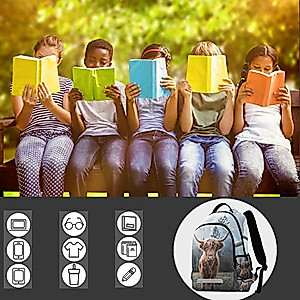 Glaphy Highland Cattle Cow Backpack for Women Men Kids, Laptop Bookbag Lightweight Travel Daypack School Backpacks with Reflective Stripes