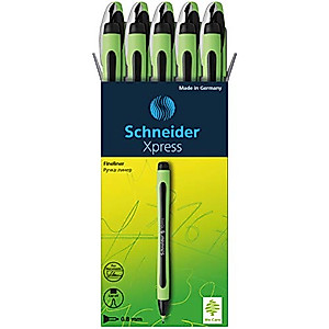 Schneider Xpress Premium Fineliner, 0.8 mm Porous Point, Light Green Barrel, Black Ink, Box of 10 Pens (190001)