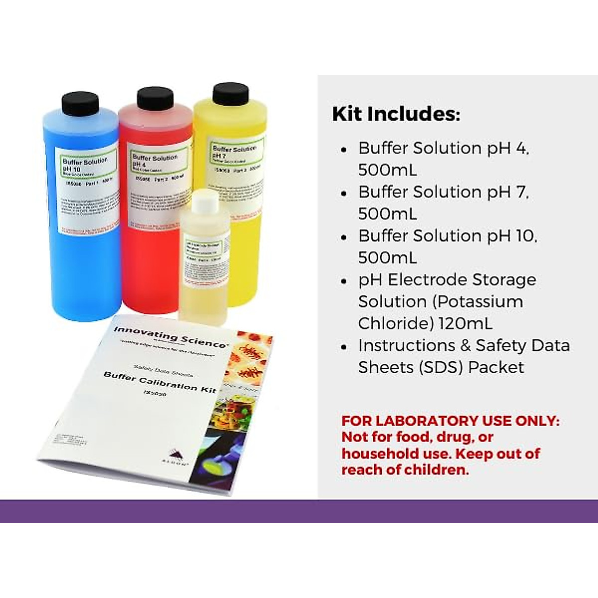 ALDON Innovating Science pH Calibration Solution 4.00, 7.00, 10.00 & pH Electrode Storage Solution, 500ml - 16.9oz (Pack of 4) - Premium pH Buffer Solution Kit