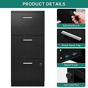 YITAHOME 4-Drawer File Cabinet with Lock, 15.86" Deep Vertical Storage Cabinet for Letter, A4 Size, Commercial Wood Filing Cabinet with High Side Drawers for Home Office, Easy to Assemble,Black