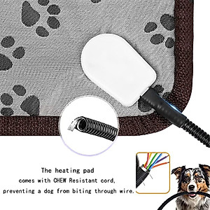 Dokinfish Pet Heating Pad, Electric Dog and Cat Thermal Mat,Adjustable Temperature Warming Heated Cat Bed,with Automatic Shut-Off Timer,Easy to Clean Waterproof Anti-Chewing Cord (19" Grey Cover)