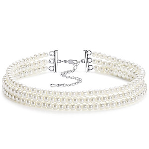 BABEYOND Round Imitation Pearl Choker Necklace Multi Strands Choker 20s Flapper Necklace Accessories for Gatsby Themed Party