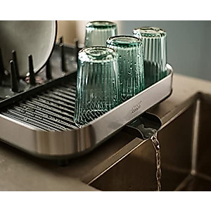 Joseph Joseph Expanding Dish Drying Rack with Removable Silverware Holder, Draining Spout, Stainless-steel