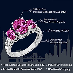 Gem Stone King 925 Sterling Silver Gemstone Birthstone 3-Stone Ring | Oval 9X7MM and 6X4MM | Three Stone Wedding Engagement Anniversary Promise Ring For Women