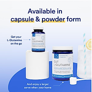 Essential Stacks Gut L-Glutamine Powder - Made in USA - Pure L Glutamine Powder for Gut Health - Dairy, Soy & Gluten Free, Non-GMO, Vegan Glutamine Supplement