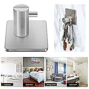 FrontTech Adhesive Hooks Heavy Duty Wall Hooks Waterproof Stainless Steel Hooks for Hanging Coat, Hat,Towel Robe Hook Rack Wall Mount- Bathroom and Bedroom 4-Packs