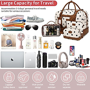 Wogarl 4PCS Weekender Bags for Women Large Overnight Bag Weekend Travel Duffel Bag Carry on Shoulder with Shoe Compartment Canvas Toiletry Bag for Travel Business Gym,Black Dot