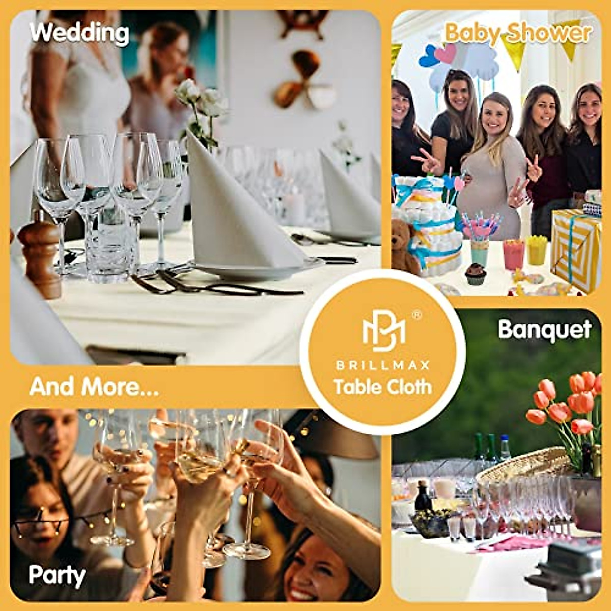 6 Pack Ivory Tablecloths for 6 Foot Rectangle Tables 60 x 102 Inch - 6ft Rectangular Bulk Linen Polyester Fabric Washable Long Table Clothes for Wedding Reception Banquet Party Buffet Restaurant