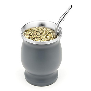 BALIBETOV Premium Mate Kit - 1 Natural Calabash Mate Cup, 1 Modern Stainless Steel Mate Cup, 3 Bombillas (Mate Straw) and 2 Cleaning Brush - All Included.