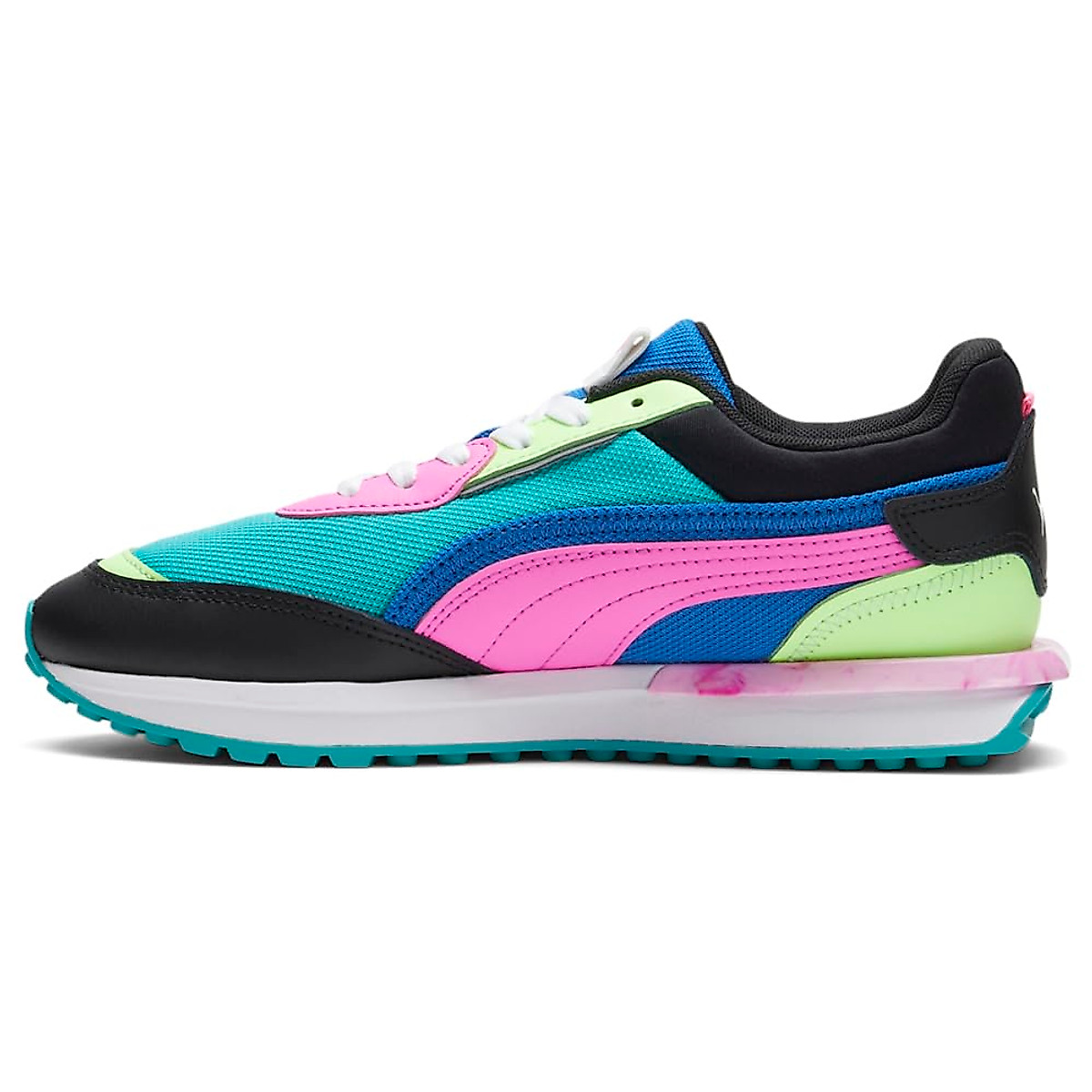 PUMA Women's City Rider Marble Sneaker, Green/Black/Luminous Pink, 9