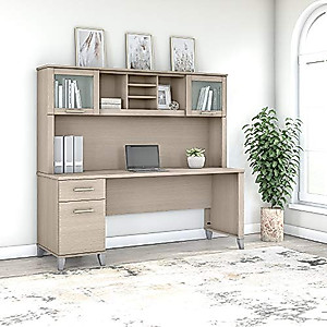 Bush Furniture Somerset 72W Office Desk with Drawers and Hutch in Sand Oak