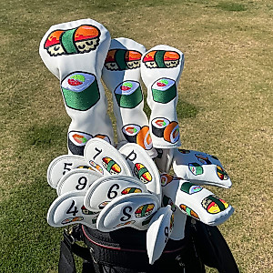 Japanese Sushi Golf Club Covers - Golf Accessory for Men, Women, Kids, Golfer - 3 Model Options Golf Driver Headcover/Golf Fairway Wood Head Cover/Hybrid Club Head Cover