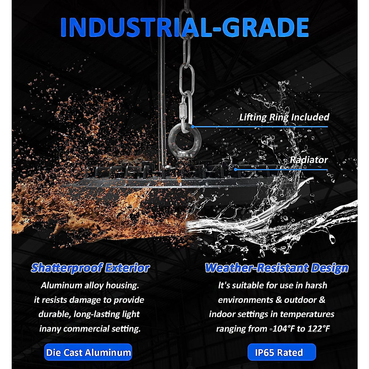2 Pack LED High Bay Light 120W,5000K UFO Lighting with Steel Safety Rope, IP65 Waterproof Commercial LED Warehouse Lights for Shop Warehouse Factory etc. (with US Plug 5ft Cable)