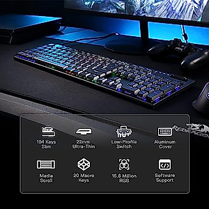 Redragon K619 Horus RGB Mechanical Keyboard, Ultra-Thin Designed Wired Gaming Keyboard w/Low Profile Keycaps, Dedicated Media Control & Clicky Blue Switches, Pro Software Supported