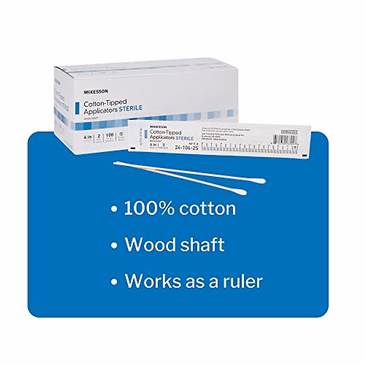 McKesson Cotton-Tipped Applicator Swabstick, Sterile, Wood Shaft, 6 in, 2 Count, 1000 Packs, 2000 Total