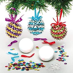 Baker Ross AX530 Sequin Tree Ornament Kits for Kids - Pack of 3, Christmas Tree Ornaments for Creative Art and Craft Supplies, to Make and Decorate.