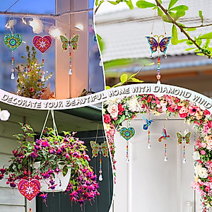 6 Pcs Diamond Painting Suncatcher Wind Chime Double Sided Diamond Painting Hanging Ornament 5D Crystal Butterfly Heart Hummingbird Suncatcher for Kids Adults Home Garden Art DIY Craft (Elegant Style)