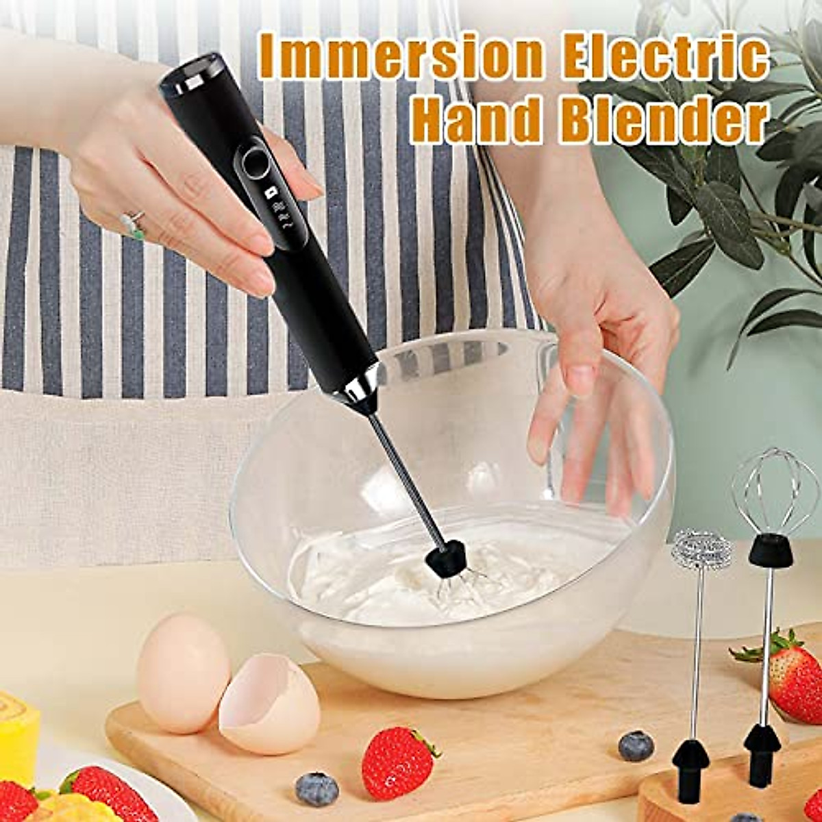 SKYXIU Immersion Electric Hand Blender,Milk Frother Handheld,Usb Charging Wireless Mini Mixer with Variable Speeds, 3-Speed Adjustable Mini Frother for Cappuccino Latte Coffee Egg