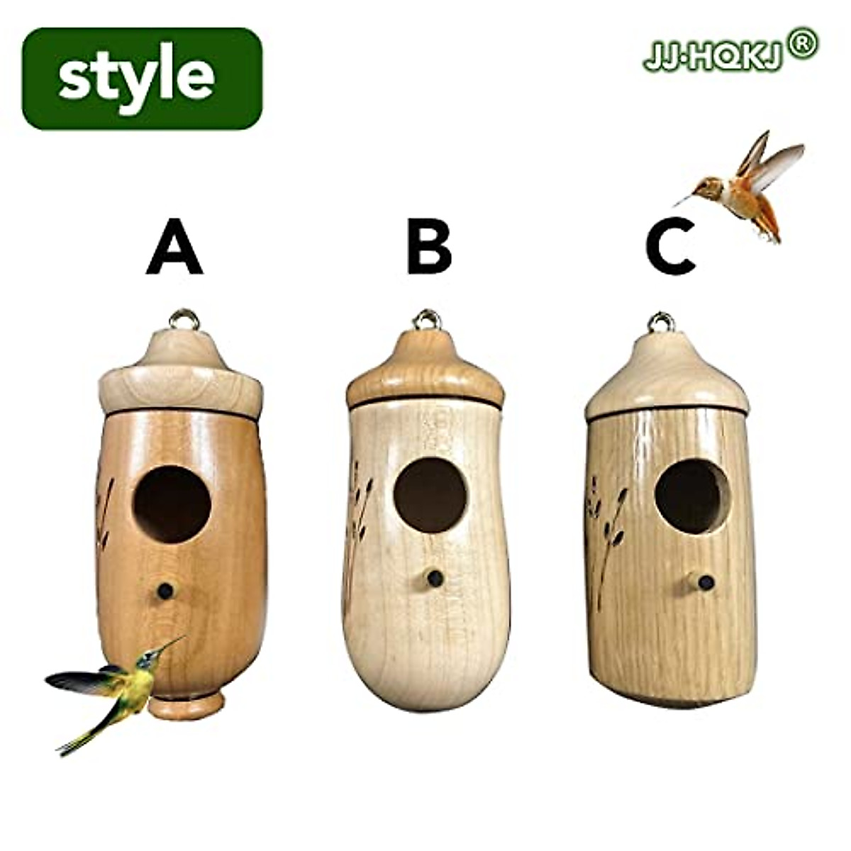 Hummingbird House, Wooden Hummingbird Houses for Outside,Hummingbird Houses for Outside for Nesting, Wooden Hummingbird House for Outside Hanging (3PCS (A+B+C))