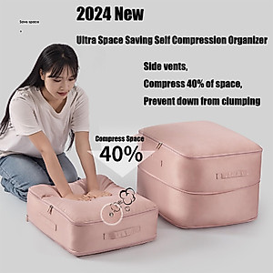 Space Saving Self Compression Organizer, 2024 New Ultra Space Saving Self Compression Organizer, Heavy Duty Moving Bags, Storage Tote for Space Saving (Gray, X-Large)