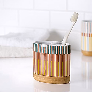 Allure Home Creation Market Stripe 4-Piece Ceramic with Bamboo Bath Accessory Set