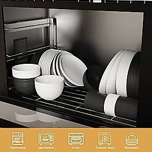 Hanmfei Wheat Straw Plastic Dinnerware Set for 8,Plastic Plates and Bowls Sets,Unbreakable Dinnerware For Kitchen, Camping, Rv Black