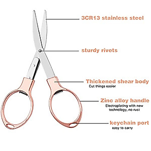 Usaidon Folding scissors (rose gold),Mini scissors stainless steel scissors safe and durable 1pcs, home study office camping outdoor fishing manual can be used, easy to carry