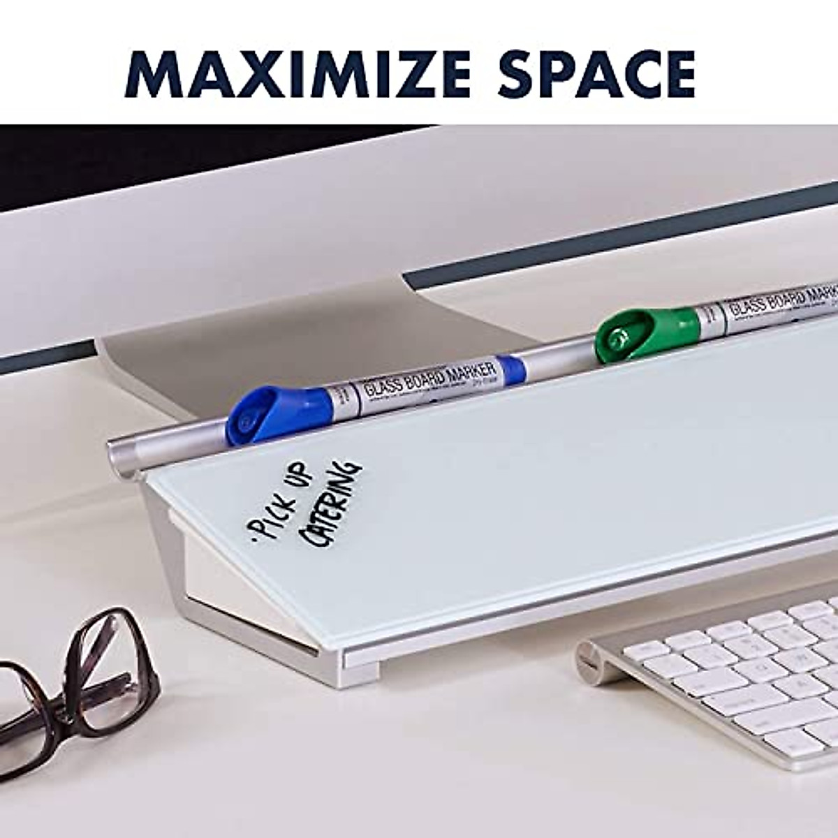 Quartet Glass Desktop Computer Pad, 18" x 6", Whiteboard, Dry Erase Surface, Clean Erase, Includes 1 Dry Erase Marker, White Surface (GDP186)
