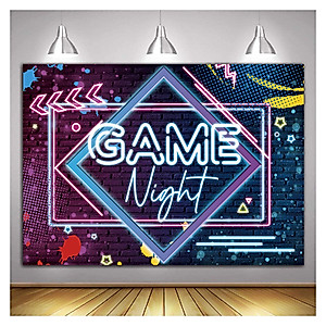 Glow Neon Photo Background for Game On Birthday Party Decor 7x5ft Game Night Theme Photography Backdrops Sleepover Slumber Prom Gaming Party Cake Table Decor Photobooth Banner