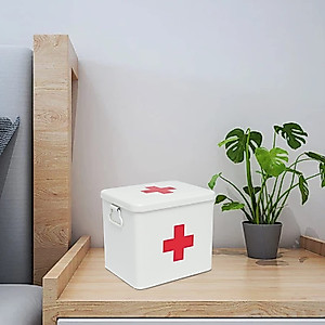 Xbopetda Metal Medicine Storage Tin,First Aid Kit Tin, First Aid Medicine Supplies Bin, First Aid Box with Removable Tray for Home Emergency Tool Set (White)