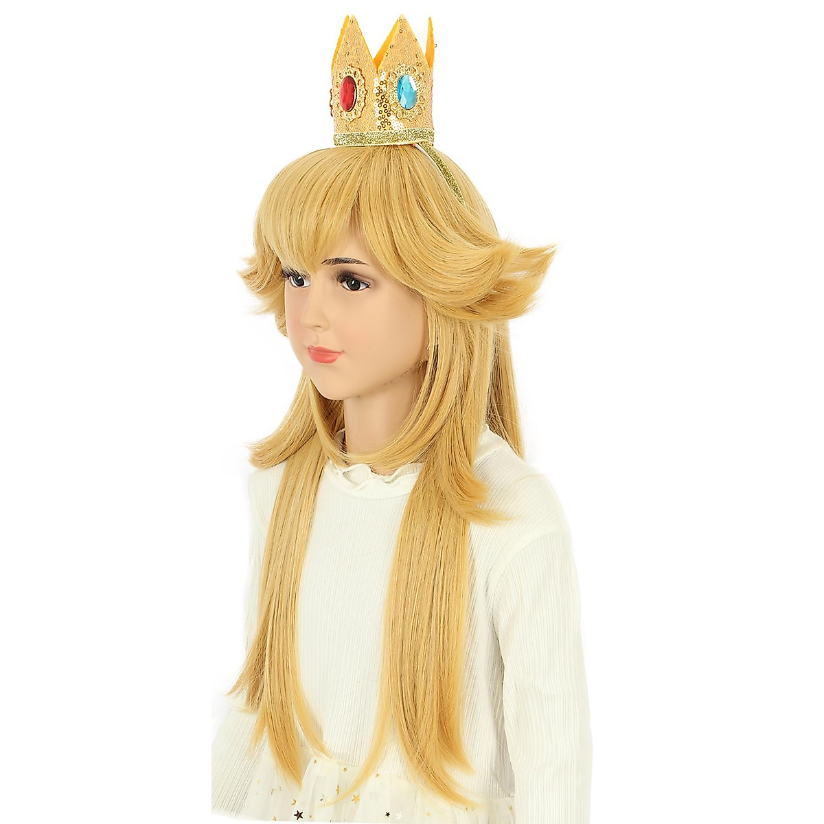 karlery Kids Girls Long Golden Princess Costume Wig with Crown Halloween Cosplay Party Wig
