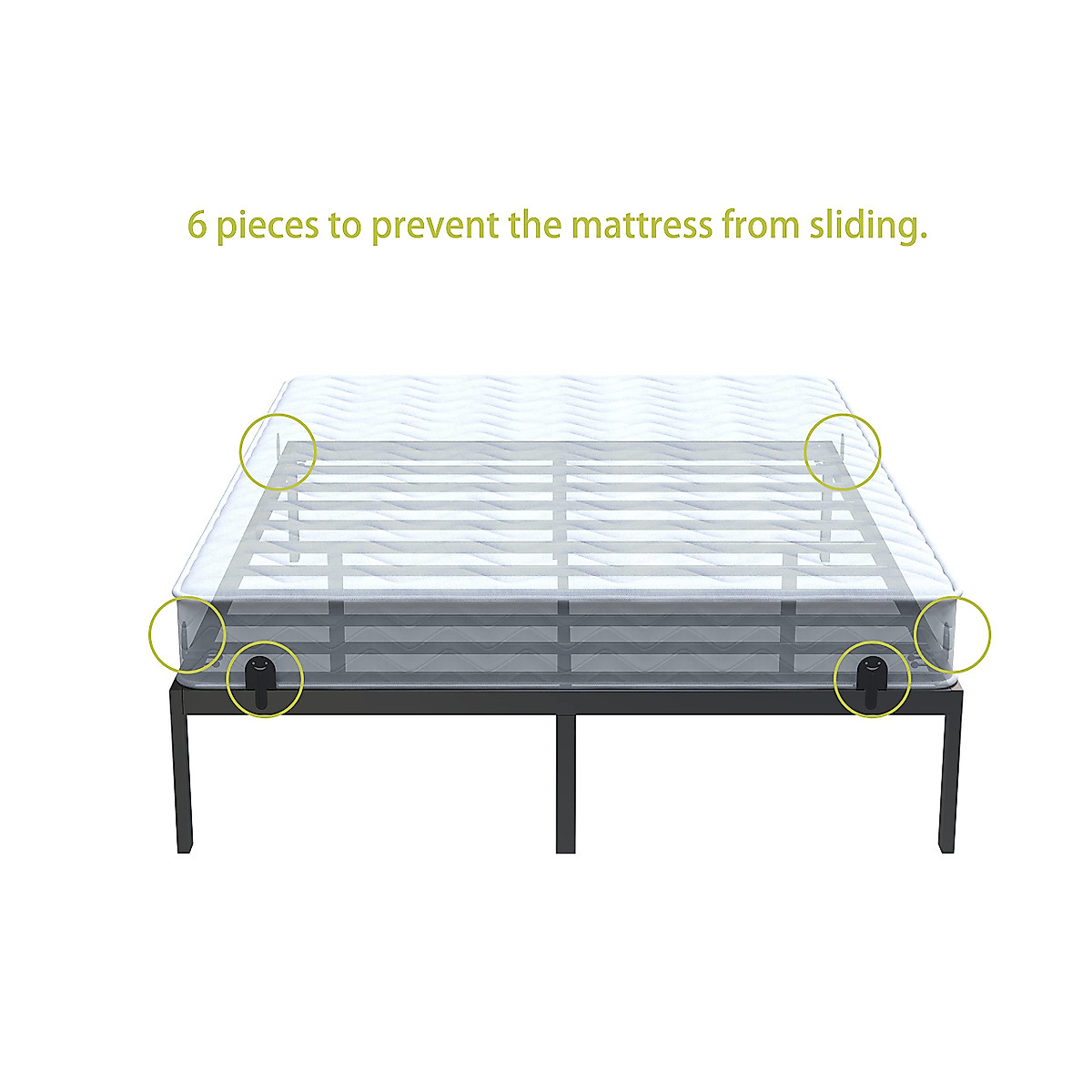 DiaOutro Bed Frame Non Slip Mattress Gaskets, 6 PCS Mattress Retainer Keep Mattress in Place for a Great Sleep, Adjustable Anti-Slip Baffle Fit for Most Metal Bed Frames, Black