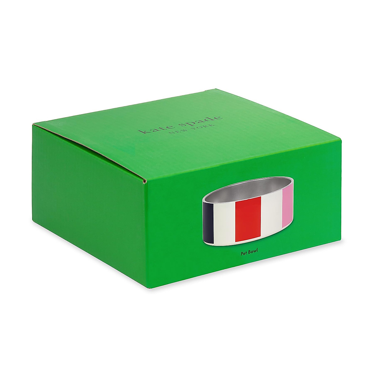 kate spade new york Dog Dish for Food and Water, Stainless Steel Bowl with Non-Slip Base, 2 Cup (16oz) Capacity, Small Pet Food Bowl or Water Dish for Dogs, Adventure Stripe