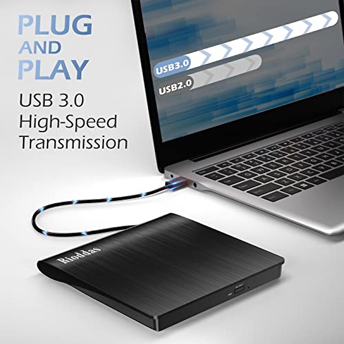 External CD/DVD Drive for Laptop USB 3.0 CD/DVD Player Portable CD DVD +/-RW Burner DVD/CD ROM Reader Rewriter Writer Disk Drive Compatible with Laptop Desktop PC Windows Apple Mac Pro MacBook Linux