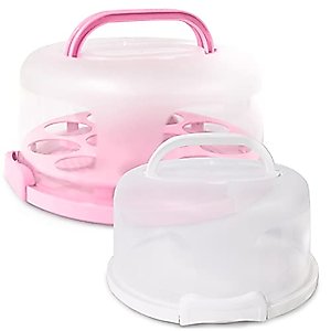 KALINCO Cake Carrier, Cake Carrier with Lid and Handle, 2 Sets of Cake Storage Containers (10+8 inch), Suitable for Cake Transportation, Pie, Nuts, and Other Desserts