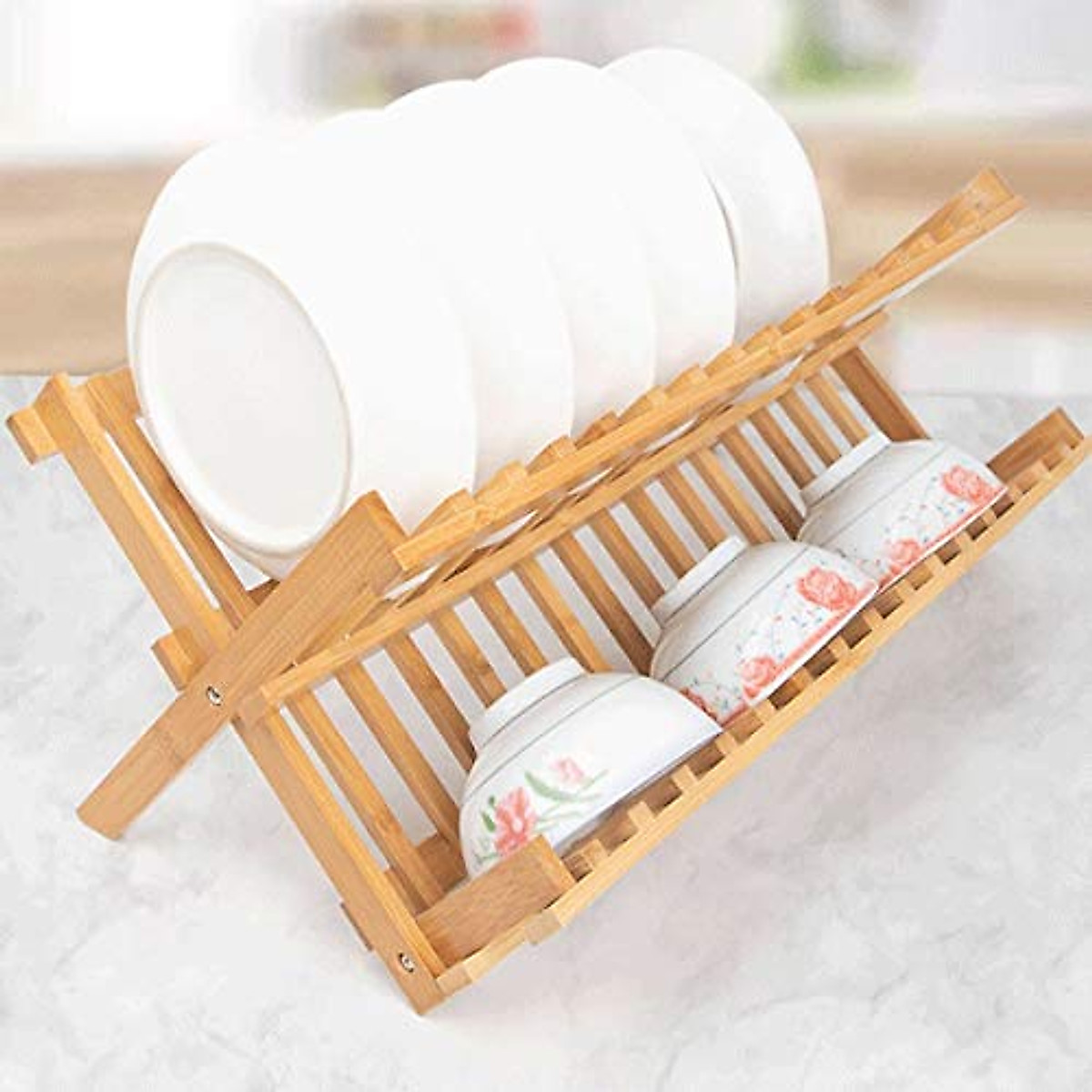 ZSQAI Kitchen Rack, Bamboo Rack, Vegetable Rack, Foldable Vegetable Drainage Rack, Kitchen Wooden Shelf