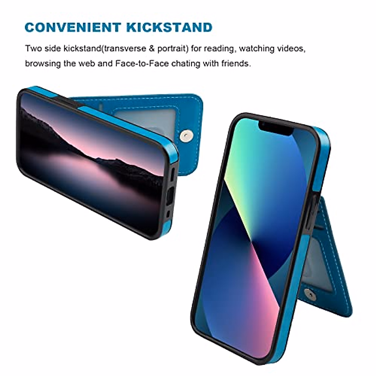 Vaburs Wallet Case for iPhone 13, Kickstand Case with Credit Card Holder, Embossed Mandala Floral Pattern Premium PU Leather Magnetic Closure Shockproof Protective Flip Cover 6.1" (Blue)